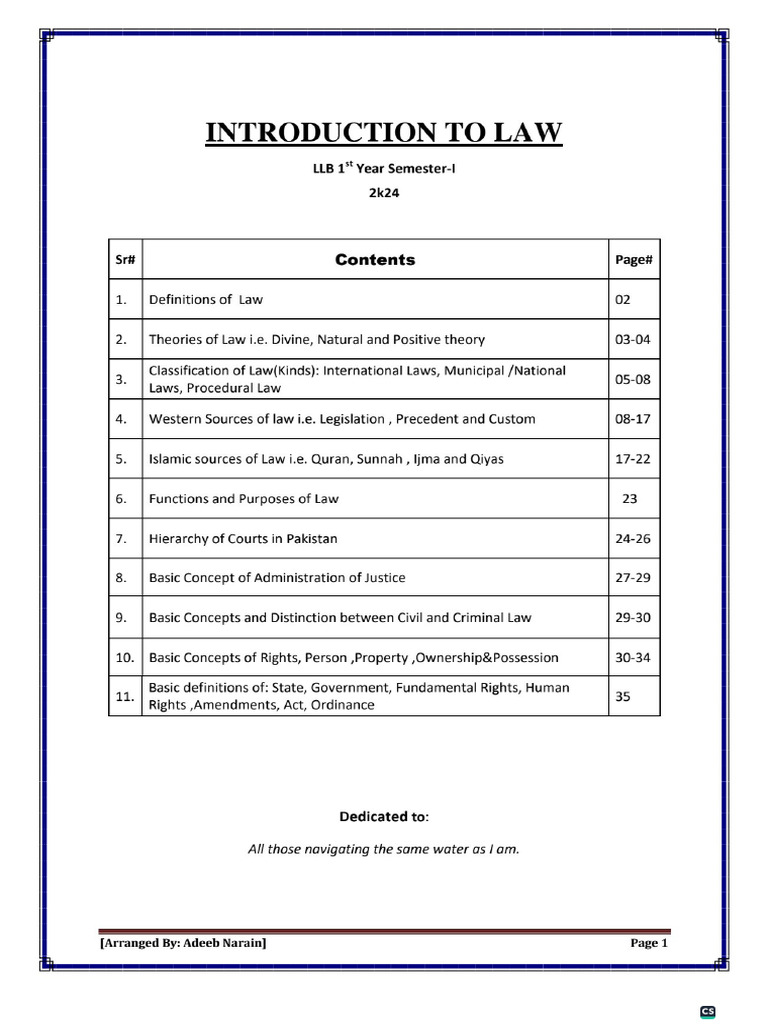 Intro To Law Notes Arranged by Adeeb Narain | PDF