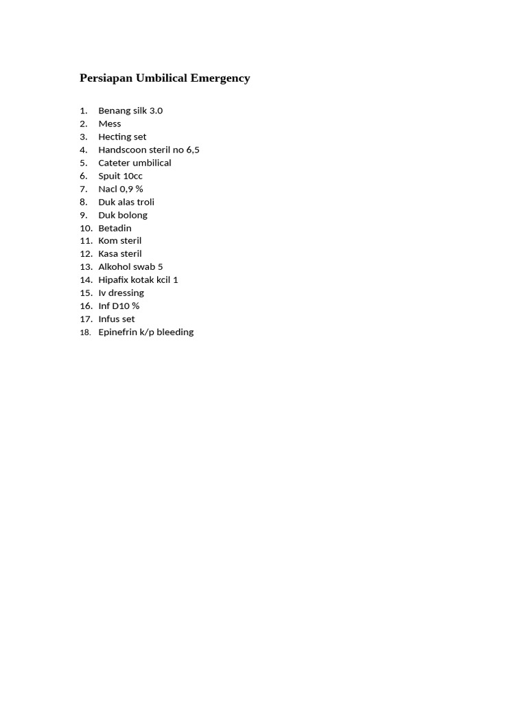 Persiapan Umbilical Emergency Supplies | PDF