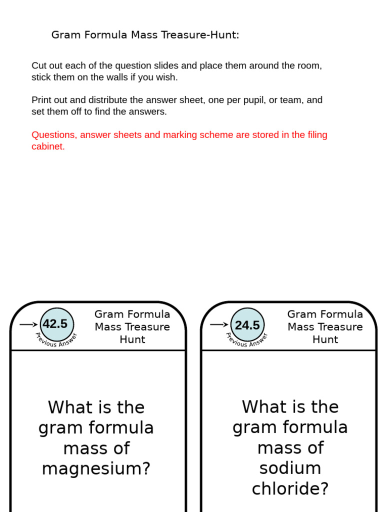 Gram Formula Mass Treasure Hunt Activity | PDF | Oxide | Hydroxide