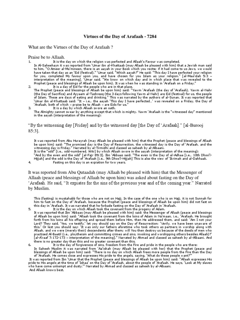 Virtues of the Day of Arafaah Explained | PDF | Abrahamic Religions ...