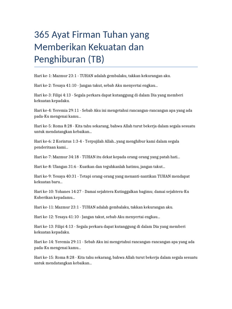 365 Ayat Penghiburan Dan Kekuatan TB | PDF