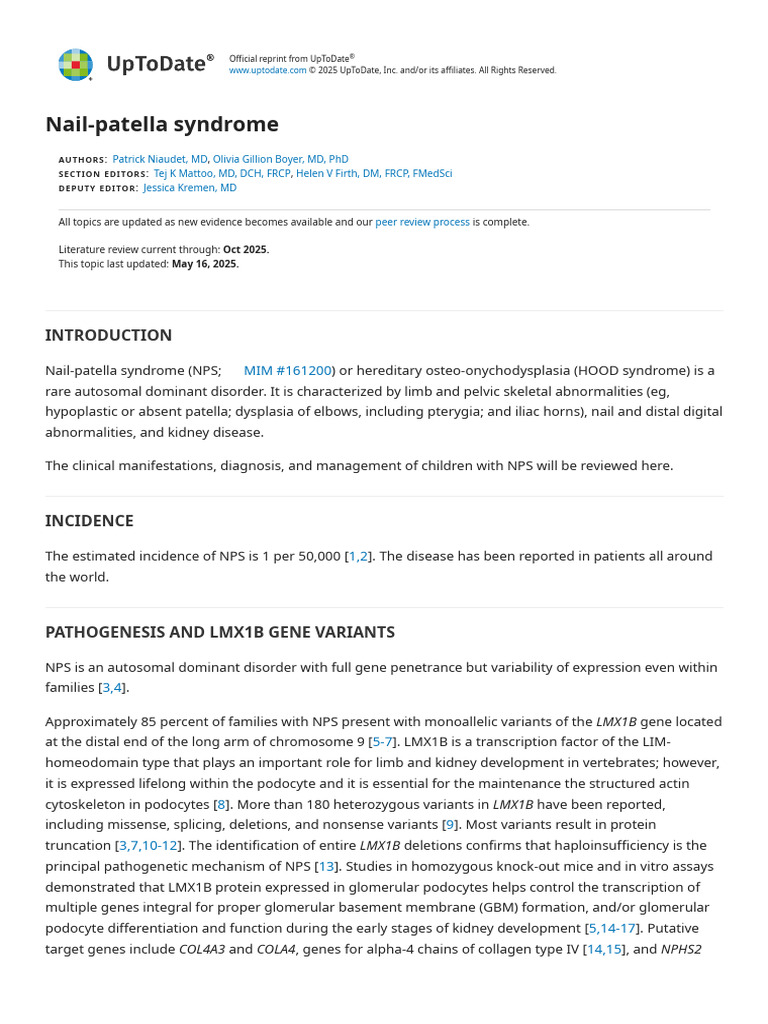 Nail-Patella Syndrome - UpToDate | PDF | Kidney Disease | Knee