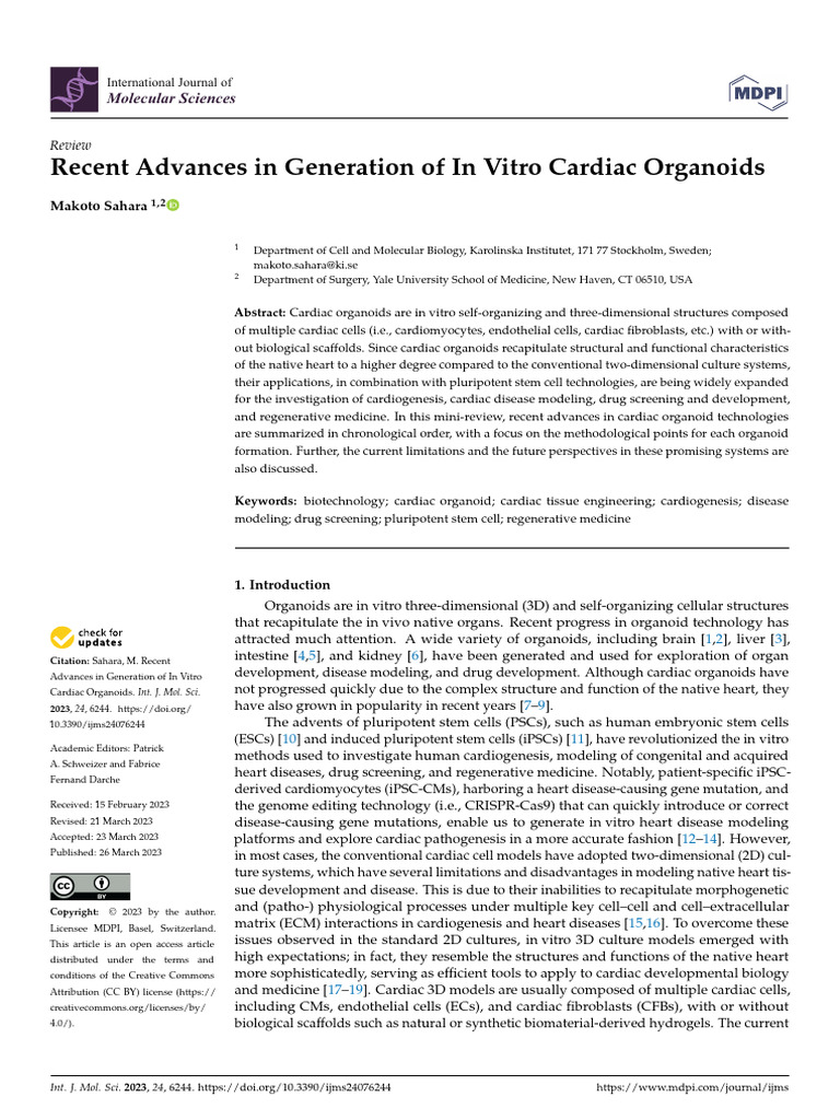 In Vitro Cardiac Organoids Advances | PDF | Cardiac Muscle | Heart