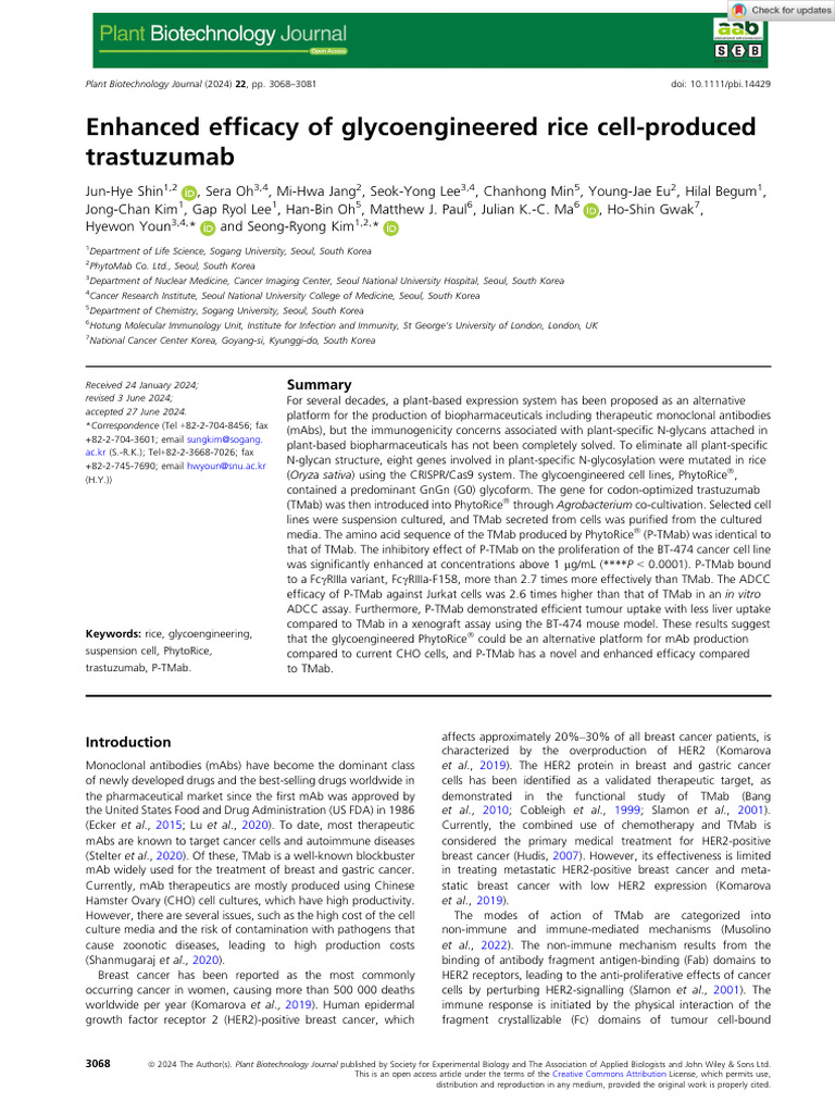 Plant Biotechnology Journal - 2024 - Shin - Enhanced Efficacy of ...