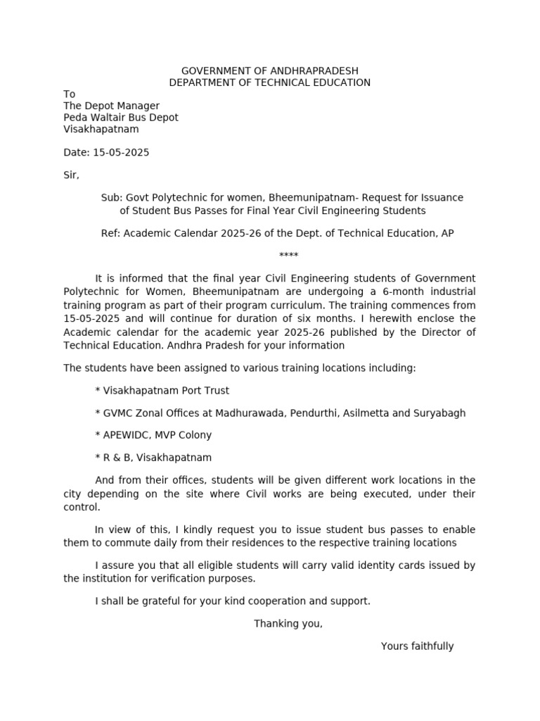 RTC Letter To The Depot Manager | PDF