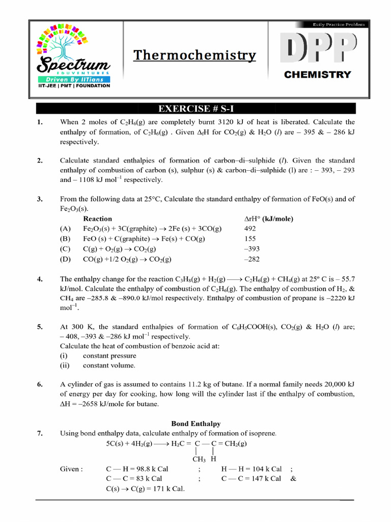 CHEMISTRY DPP Thermochemistry | PDF