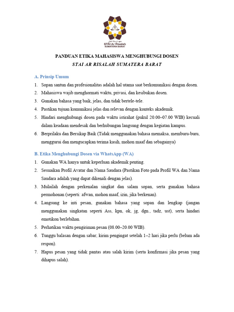 Etika Mahasiswa Hubungi Dosen STAI | PDF