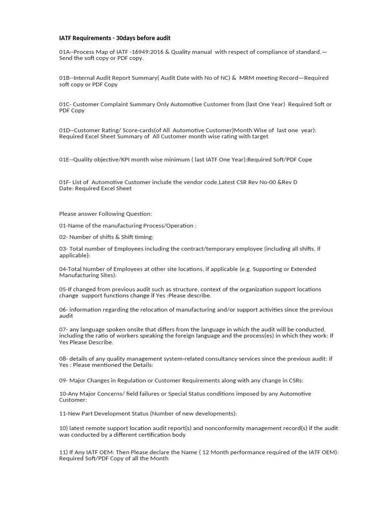 IATF Requirements | PDF