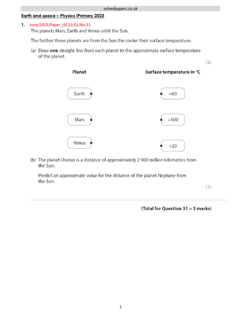 2023 Earth and Space Edexcel Physics IPrimary | PDF