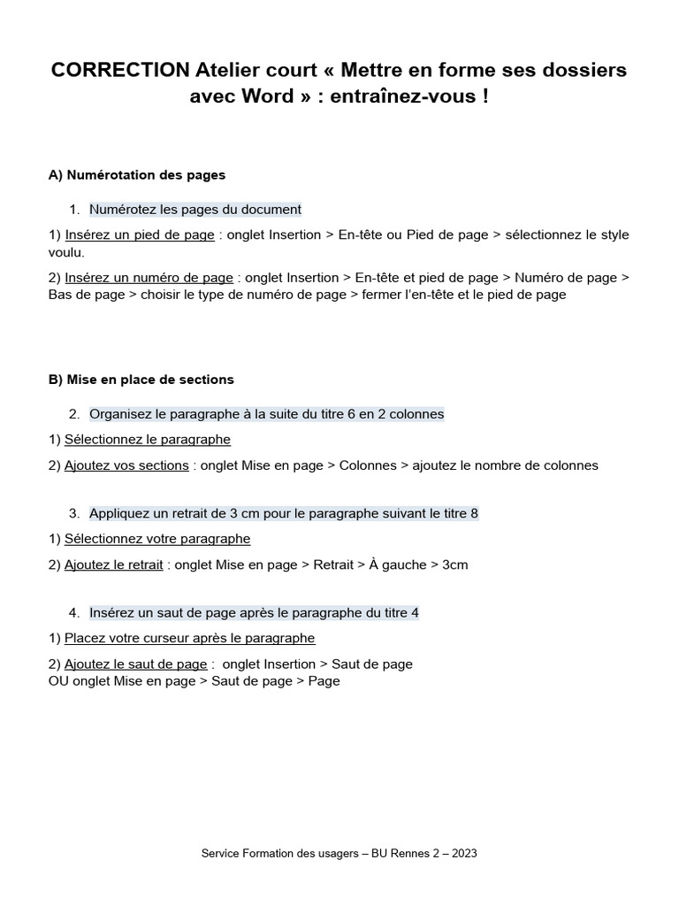 Mise en forme de dossiers Word | PDF | Microsoft Word | Mise en page