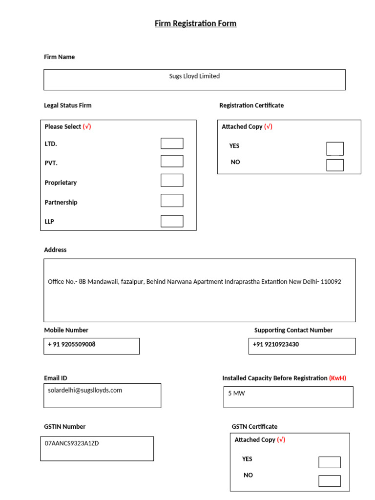 Firm Registration Form Template | PDF