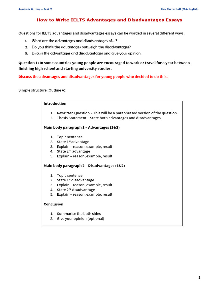 Advantages and Disadvantages Essay | PDF | Tourism | Economies