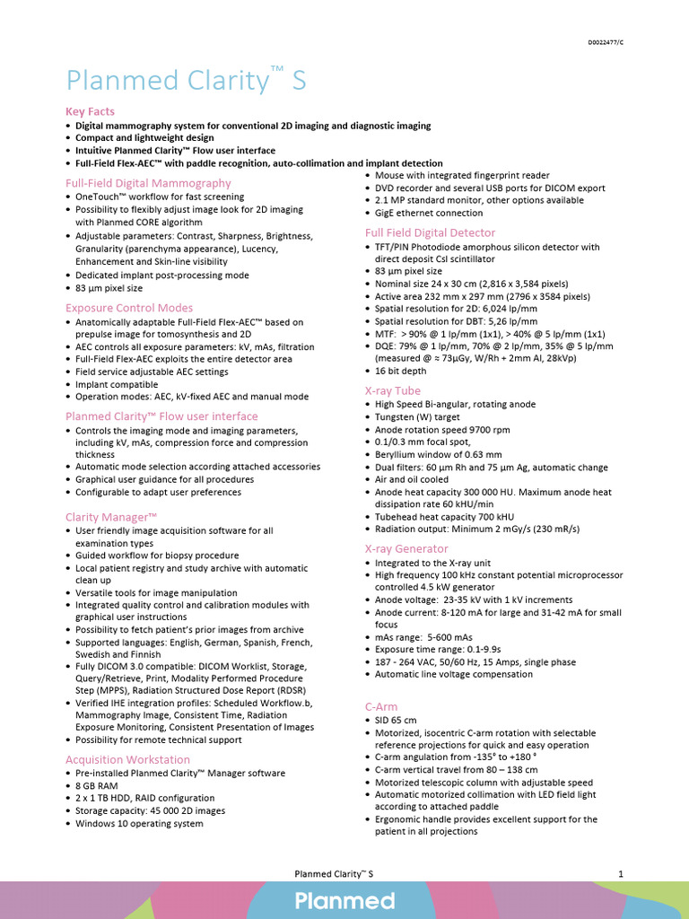 Planmed Clarity™ S Digital Mammography System | PDF