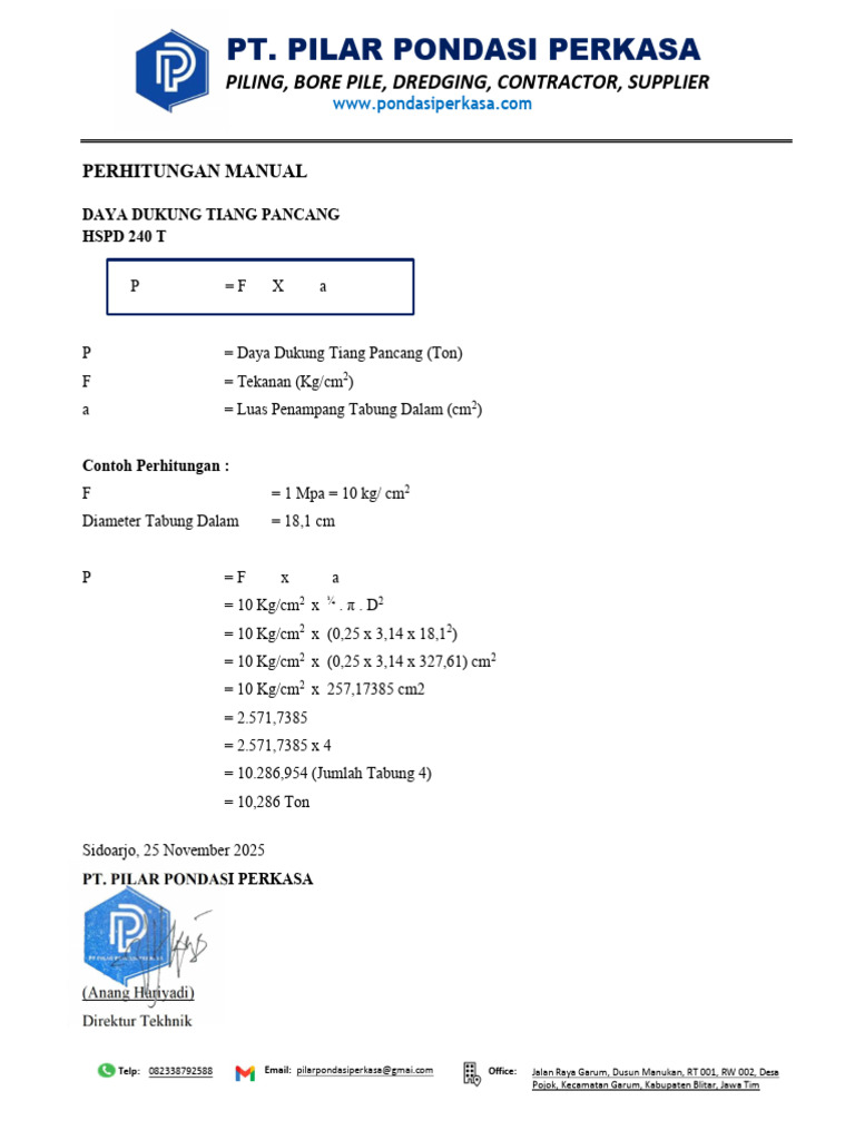 Daya Dukung Tiang Pancang HSPD 240 T | PDF