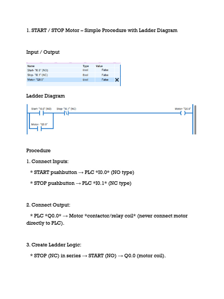 PLC Motor Control Ladder Logic Guide | PDF | Programmable Logic ...