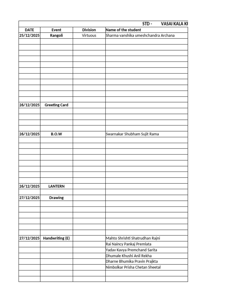 Vasai Kala Krida 2025 Event Schedule | PDF