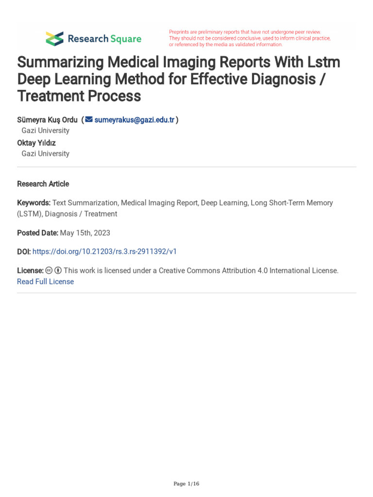 Summarizing Medical Imaging Reports With LSTM Deep Learning Method For ...