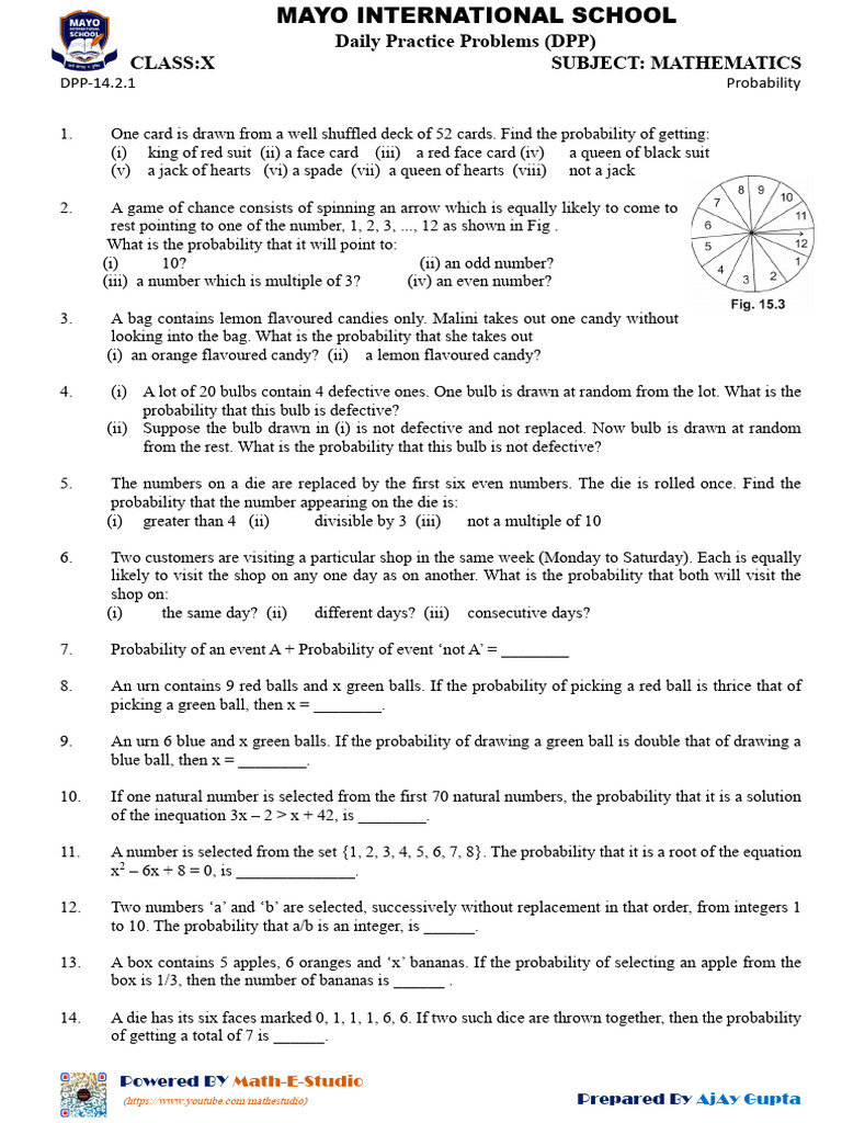 Probability Practice Problems for Class X | PDF | Probability | Chess ...