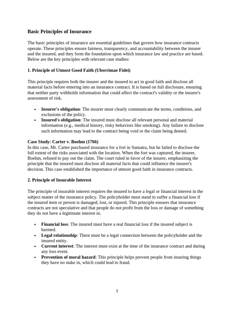 Basic Principles of Insurance Class Note | PDF | Insurance | Proximate ...
