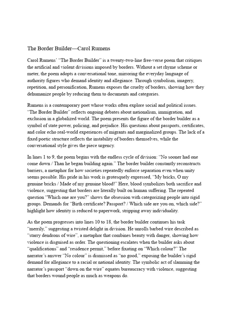The Border Builder | PDF | Poetry