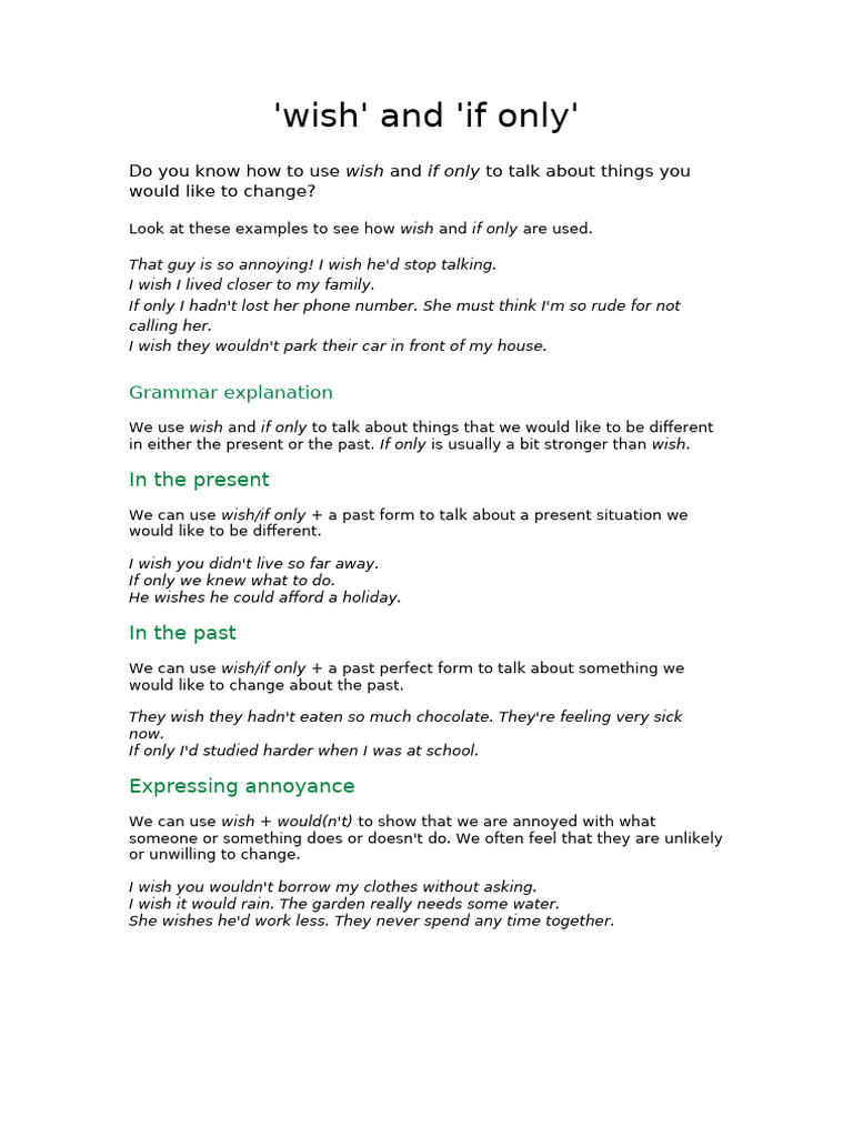 'Wish' and 'If Only' | PDF