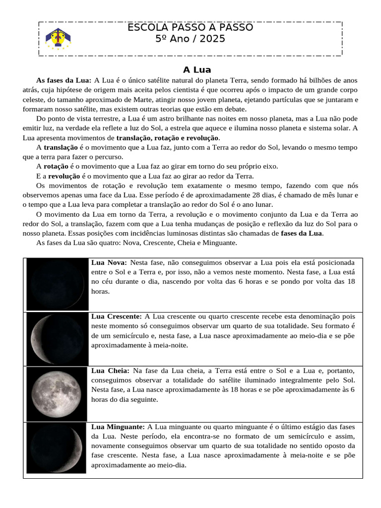 As Fases Da Lua | PDF | Lua | Terra