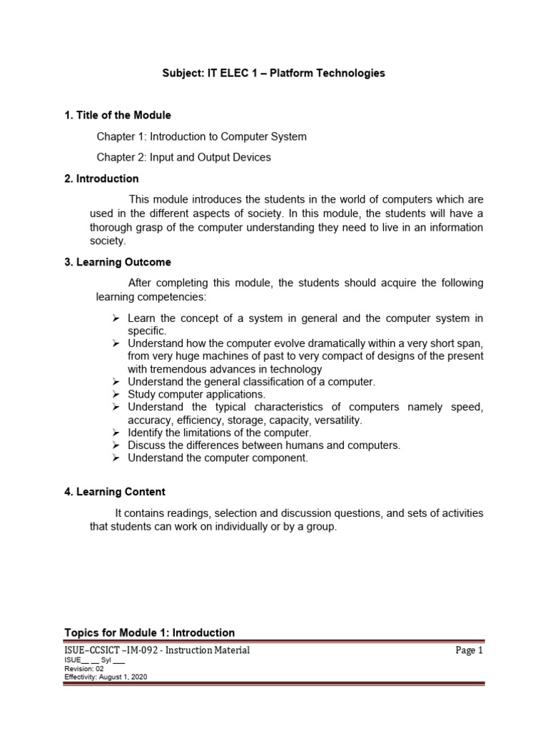 Module 1 - Chapter 1 and 2 - Platform Technologies | PDF | Computer ...