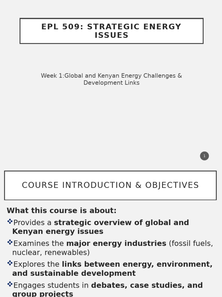 EPL509 Week1 Strategic Energy Issues | PDF | Renewable Energy | Climate ...