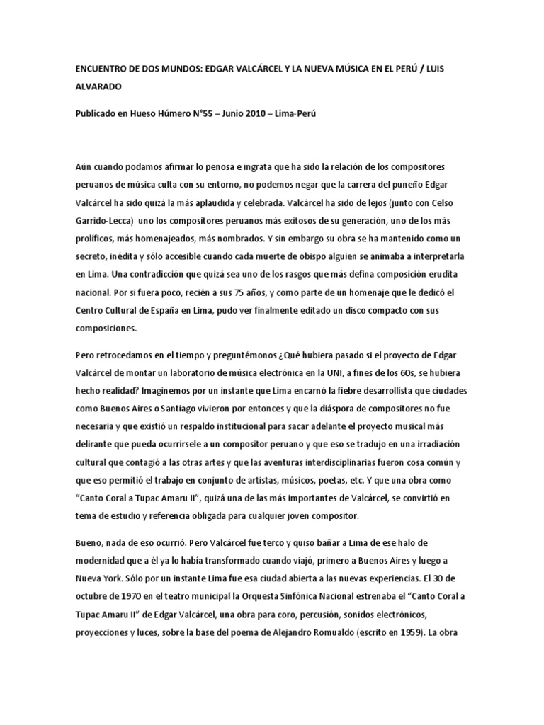 Encuentro de Dos Mundos - Edgar Valcarcel y La Nueva Música en El Perú ...