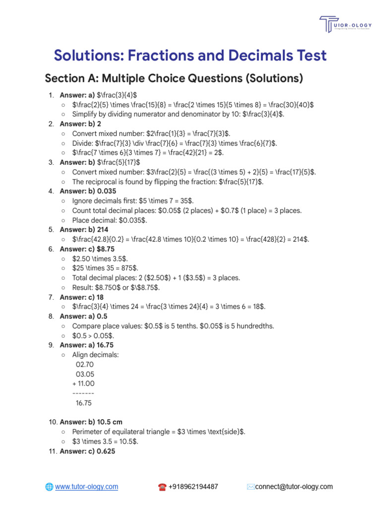 Solutions - Chapter 2 - Fractions and Decimals | PDF | Arithmetic ...