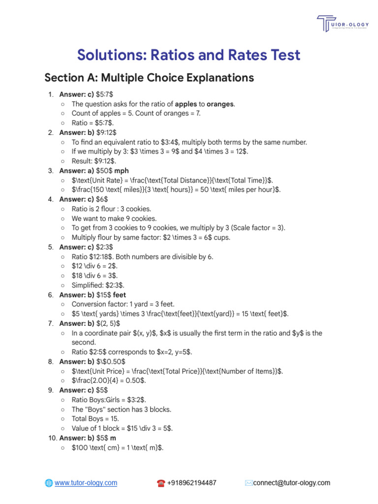 Ratios and Rates Test Solutions | PDF | Ratio