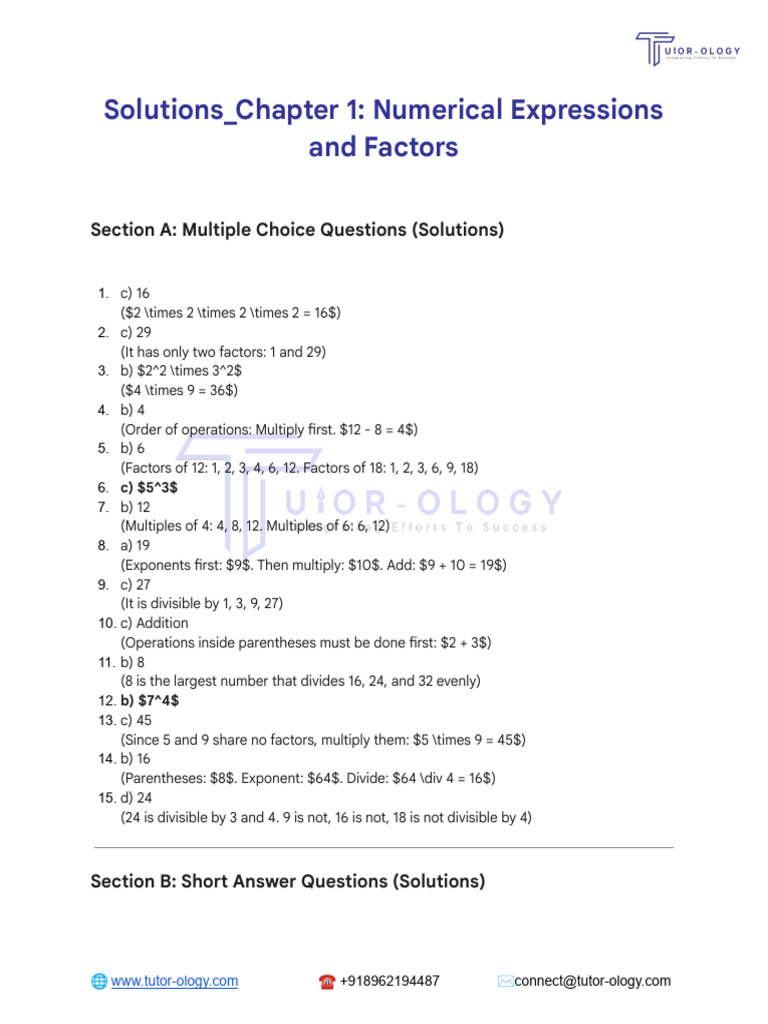 Solutions - Chapter 1 - Numerical Expressions and Factors | PDF ...