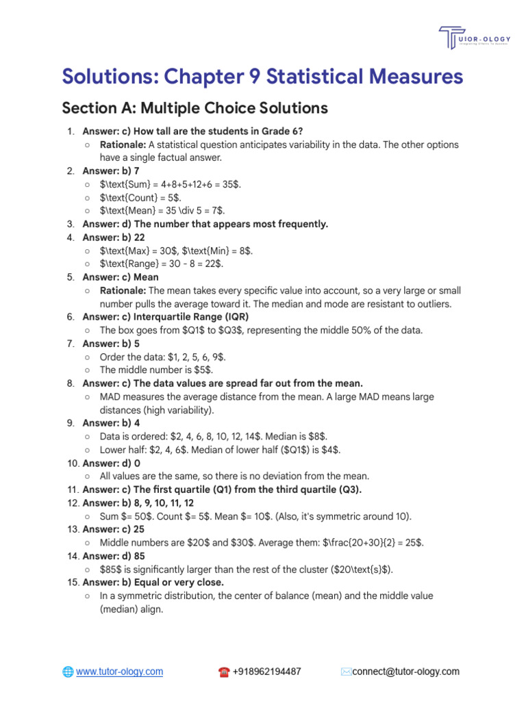 Solutions - Chapter 9 - Statistical Measures | PDF | Mean | Statistical ...