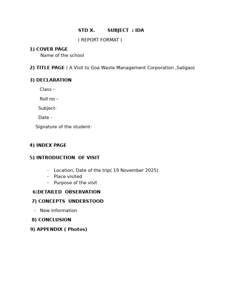 IDA Field Visit (Report Format) | PDF