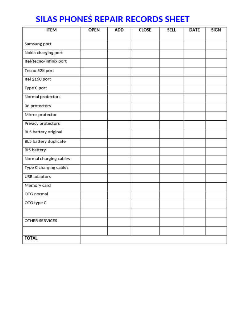 Silas Phones Repair Sheet | PDF