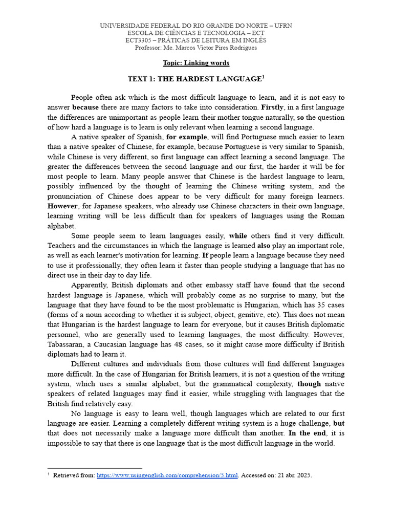 Material em Texto PLI - 11 Linking Words | PDF | Second Language ...