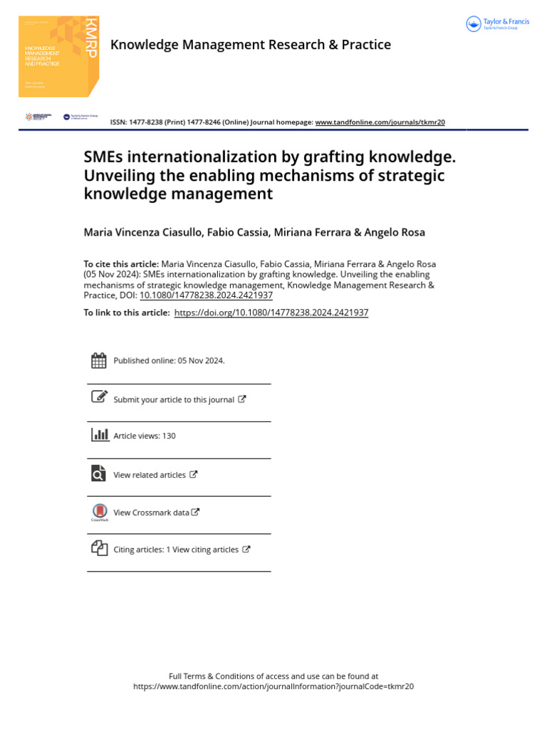 SMEs' Knowledge Grafting for Internationalization | PDF ...