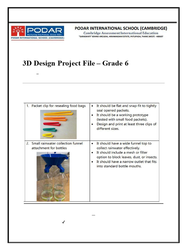 3D Design Project Guidelines for Grade 6 | PDF | 3 D Printing | Paper