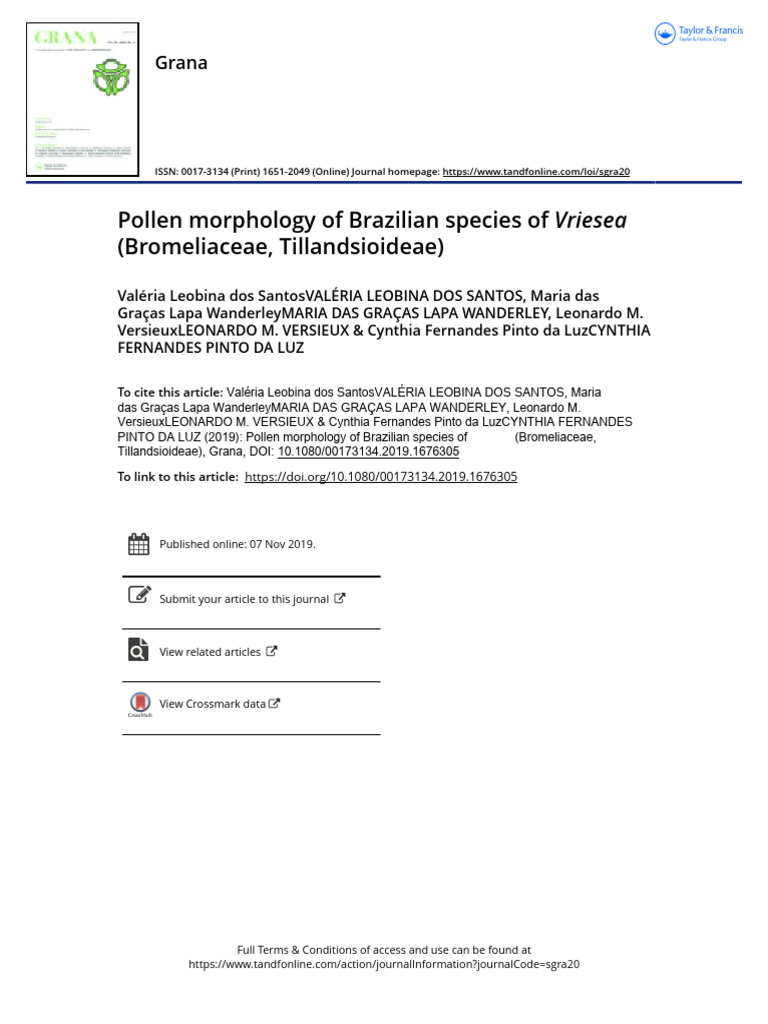 Pollen Morphology of Brazilian Species of Vriesea (Bromeliaceae ...