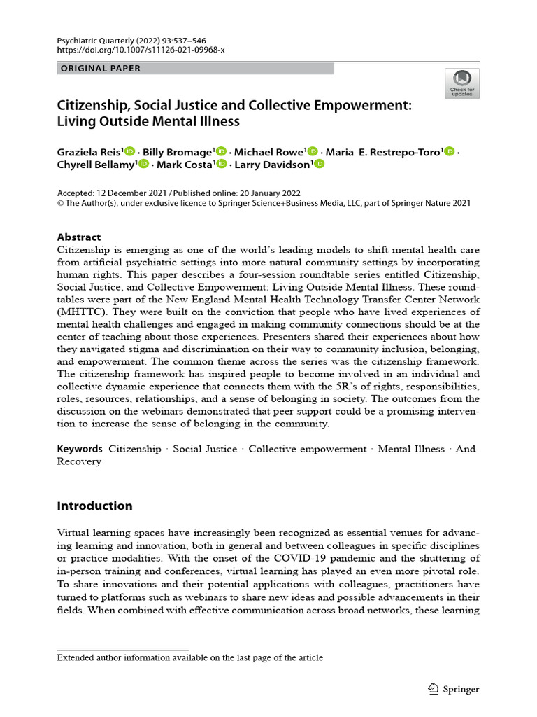 Citizenship, Social Justice and Collective Empowerment Living Outside ...