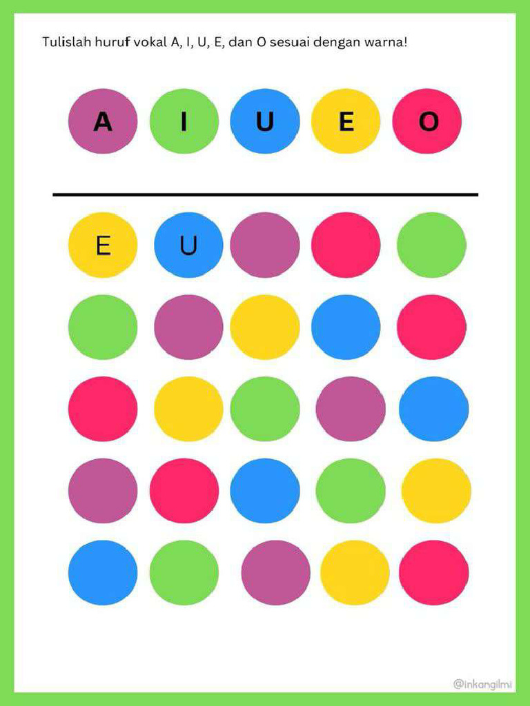 LKPD Menulis Huruf Vokal Sesuai Warna | PDF