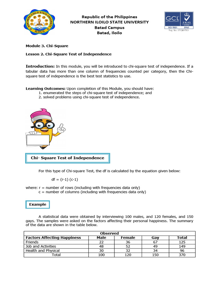 Chi-Square Test of Independence Guide | PDF | Chi Squared Test ...