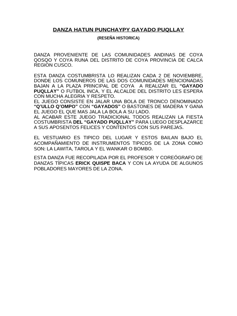 Danza Hatun Punchaypy Gayado Puqllay Pdf