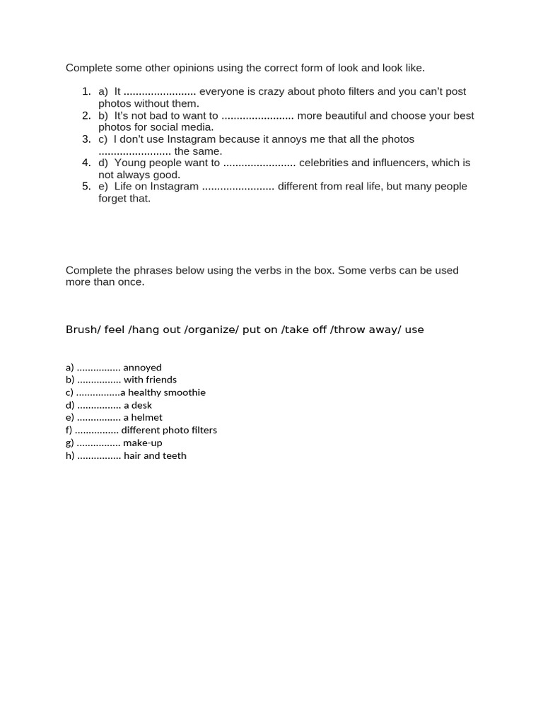Using "Look" and "Look Like" Exercises | PDF