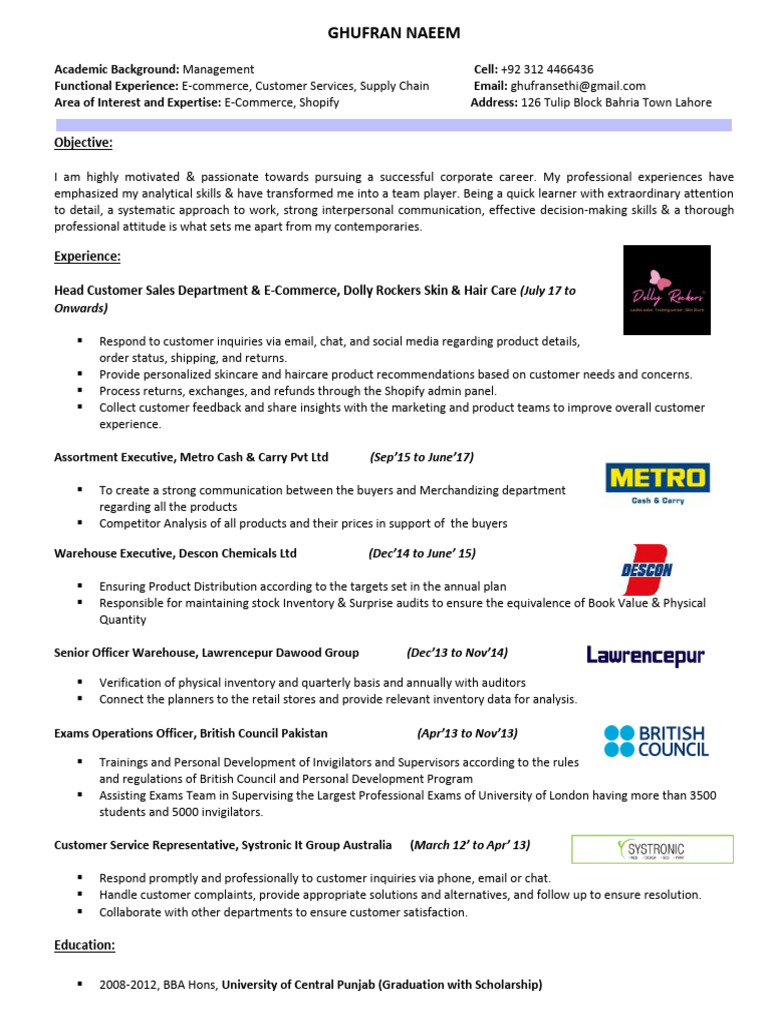 Ghufran New CV CSR PDF 2025 | PDF | E Commerce | Business