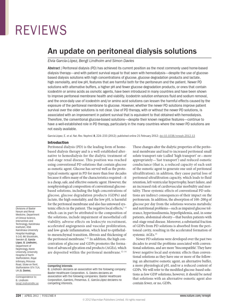 An Update On Peritoneal Dialysis Solutions | PDF | Hemodialysis ...