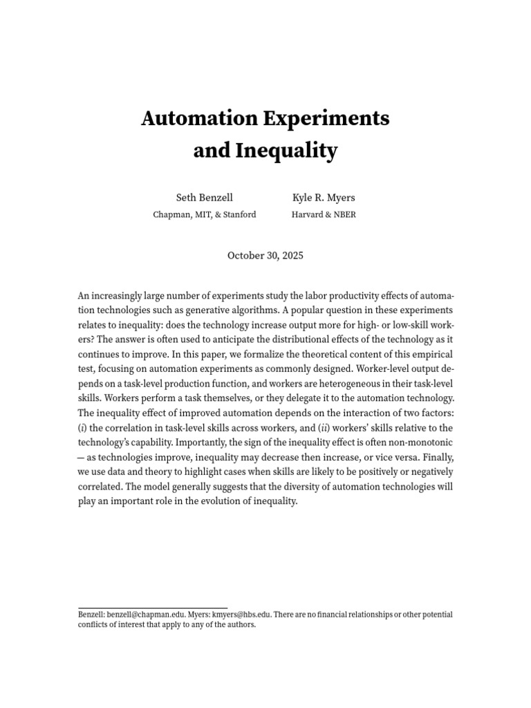 Automation Experiments and Inequality | PDF | Production Function ...