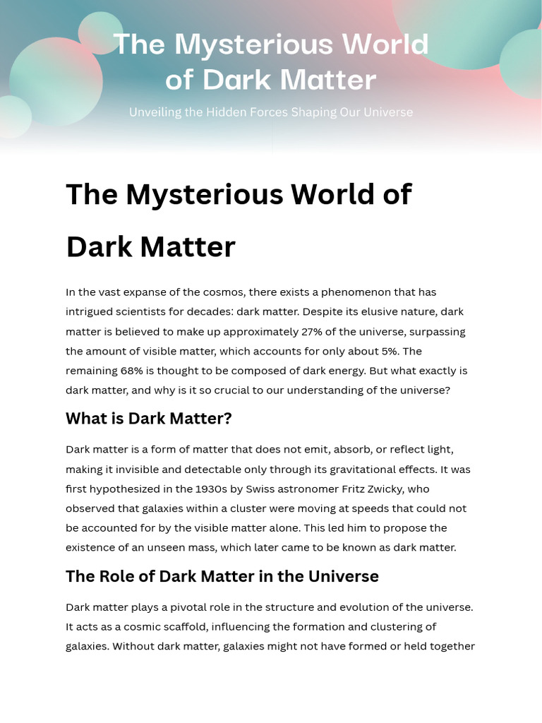 Understanding Dark Matter's Role in the Universe | PDF | Dark Matter ...