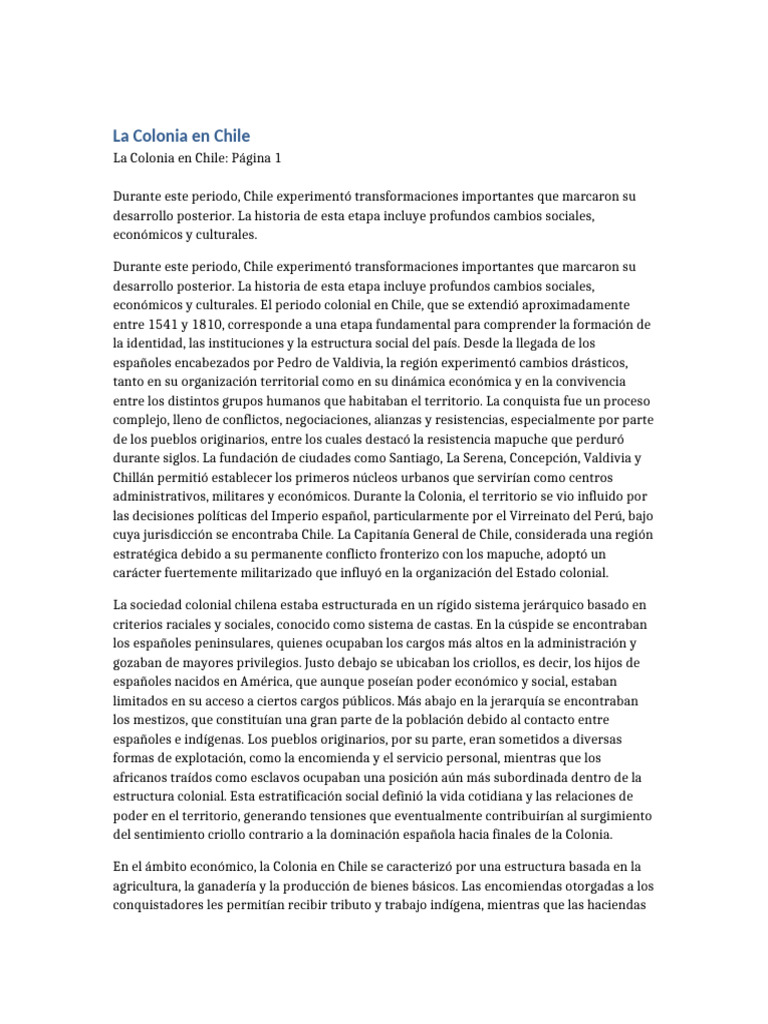 Historia de la Colonia en Chile | PDF | Chile | España