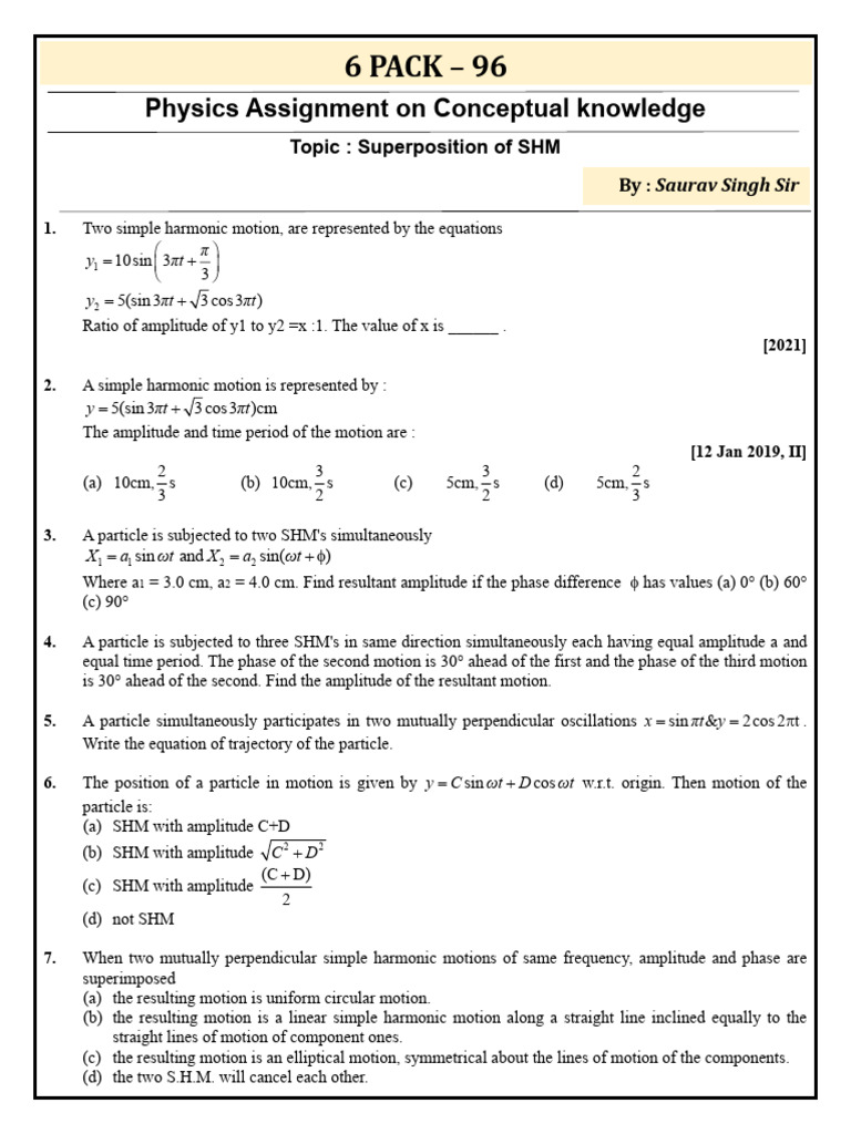 6 Pack-96 - Superposition of SHM - Sourav Sir - Zaman | PDF | Phase ...